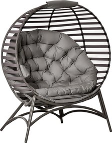 Zahradní křeslo Outsunny Papasan 2-basket s polštáři, oválné křeslo, skládací na balkon a terasu, venkovní/indoor, písek, ocel, 118 x 75 x 139 cm | Ao