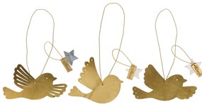 Ib Laursen Závěsná dekorace Brass Bird Gloria – set 3 ks, zlatá barva, kov