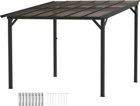 Pergola Pavilion Outsunny cca 3x3m, Voděodolný, Stabilní, Zimní zastřešení s UV ochranou 50+, Nástěnný kovový zahradní pavilon, Stínění pro zahradní t