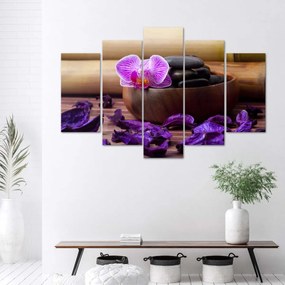Obraz na plátně pětidílný Lázeňské kameny Orchid Zen - 200x100 cm