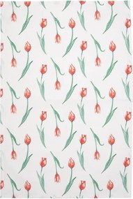 Bílá bavlněná kuchyňská utěrka s tulipány - 47*70 cm