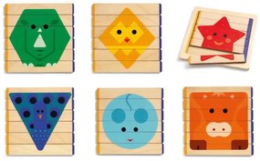 Djeco Dřevěné jednoduché puzzle barevná zvířata