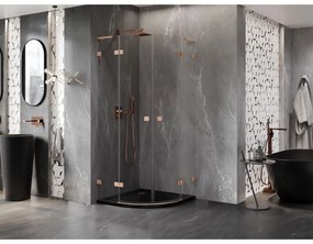 Mexen Lunar, L půlkruhový výklopný sprchový kout 90 x 90 cm, 8mm čiré sklo, profil měděná matná, 833L-090L-090P-65-00