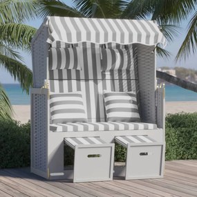 Strandkorb s polštáři polyratan a masivní dřevo šedý a bílý 318661