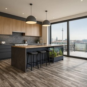 PVC podlaha - lino Toptex Line Oak 906L - dub, na míru, šíře 5m, šedá, filc, chodba / předsíň