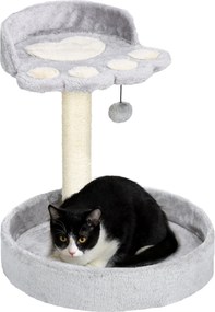 PawHut odřezávací sloupek pro kočky do 5 kg se spacím místem a míčkem, kočičí gym se sametovým potahem a lýkovým lanem, 41x41x44 cm, světle šedý | Aos