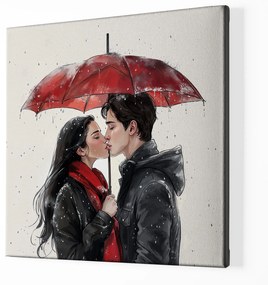Obraz na plátně - Láska pod červeným deštníkem FeelHappy.cz Velikost obrazu: 100 x 100 cm