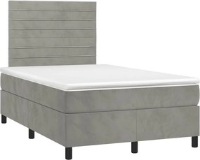 Box spring postel s matrací a LED světle šedá 120x190 cm samet 3270317