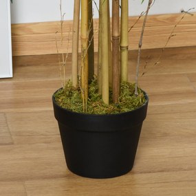 Umělý bambus Outsunny 150cm se květináčem - realistická dekorativní syntetická rostlina pro domov, zahradu, kancelář Ø18x150 cm Zelená