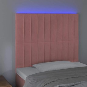 Čelo postele s LED růžové 100x5x118/128 cm samet 3122709