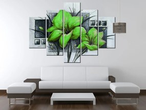 Gario Ručně malovaný obraz Nádherné zelené Vlčí máky - 5 dílný Rozměry: 100 x 70 cm