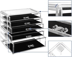 Organizér s 5 zásuvkami na makeup a kosmetiku, průhledný, akryl