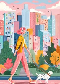 CHERRY PAZZI Puzzle Slečna s psíkem ve městě / 300 dílků / 34,5 × 50 c