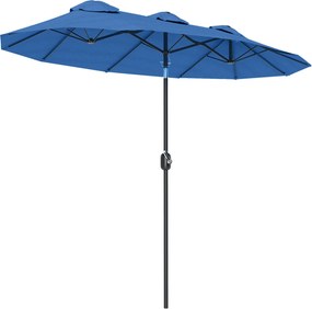 Outsunny dvojitý zahradní slunečník, 295 × 152 cm, naklápěcí s kličkou, oválný slunečník s ventilací — námořnická modrá | Aosom