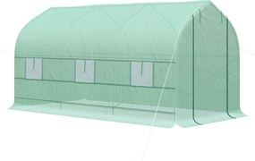 Zelený skleník Outsunny 4x2x2 m s 6 propustnými okny a zipovým rolovacím dveřmi pro pěstování rostlin a zeleniny