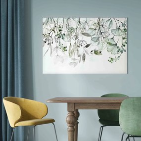 Obraz Akvarel příroda - zelené listy, květy a plody na bílém pozadí