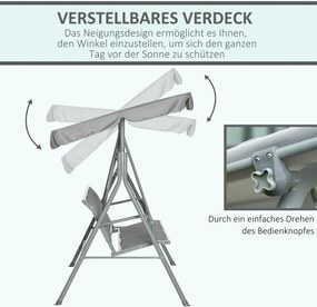 Outsunny Hollywood swing 3místná zahradní houpačka se stříškou, kovová šedostříbrná, 170x110x153 cm, ideální lehátko na zahradu a terasu | Aosom.de