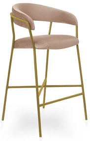 Barová židle čalouněná Nicole na zlatém roštu - Pudrová Růžová