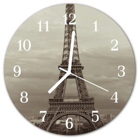 Nástenné skleněné hodiny Eiffelova věž fi 30 cm