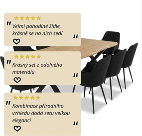 Vikio Jídelní set pro 8 osob 180x90 cm soft dub noha X černá židle s područkami VJS228-8C