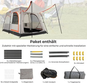 Costway Kempingový stan pro 6 osob s přepážkou na 2 místností a pláštěnkou