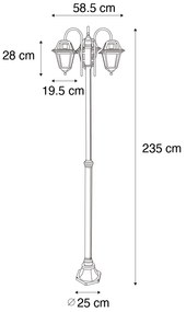 Klasická venkovní lampa černá 235 cm 3-světlo IP44 - Berta