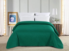 Zelený přehoz na postel se vzorem LEAVES Rozměr: 200 x 220 cm
