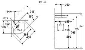 Villeroy & Boch 43714601 - Rohové závěsné umyvadlo SUBWAY 32x32 cm keramika/bílá