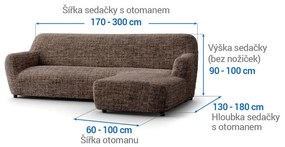 Bielastické potahy VITTORIA hnědá sedačka s otomanem vpravo (š. 170 - 300 cm)