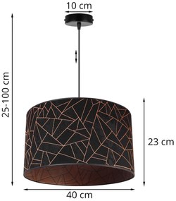 Závěsné svítidlo WERONA 6, 1x černé textilní stínítko se vzorem, (fi 40cm), C