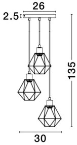 Nova Luce Závěsné svítidlo PIETRA černý kov E27 3x12 W