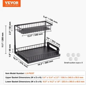 2vrstvá drátěná výsuvná skříňka pod dřez Organizér 27,2 × 35,6 cm zásuvkový koš