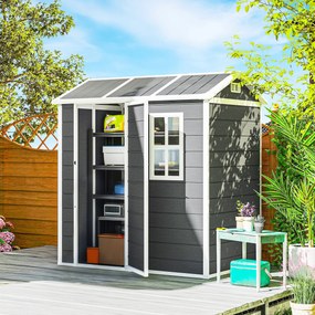 Outsunny Plastový Kůlna na Nástroje 2,1m² 186 x 130 x 199cm Zahradní Kůlna s Šikmou Střechou, Podlahou, Okénkem, Zámkem a Odolností proti Počasí pro …