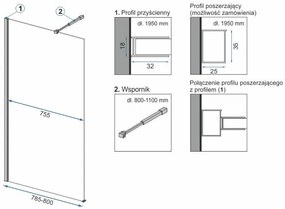 Bezrámová sprchová zástěna REA AERO N 80 cm + police a věšák EVO, chrom/transparent - bez vaničky