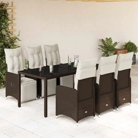 7dílný zahradní bistro set s poduškami hnědý polyratan