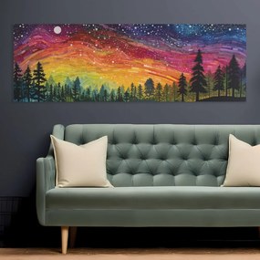 Obraz na plátně - Barevná mozaiková noc s lesem FeelHappy.cz Velikost obrazu: 120 x 40 cm