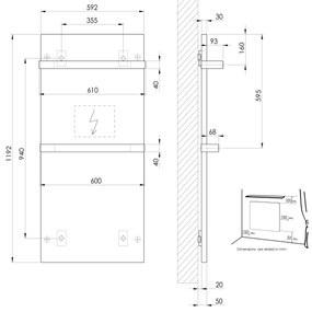 Sapho, ENIS koupelnový sálavý topný panel 600W, 590x1200 mm, držáky ručníků, IP44, černá mat, RH600B-2