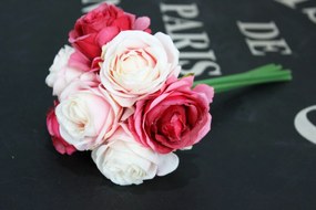 Bílo růžová umělá kytička 7ks růží 24cm