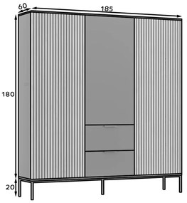Eltap Šatní skříň Meorati 185 Dub Artisan / černá