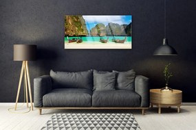 Obraz na skle Pláž Moře Hory Krajina 140x70 cm