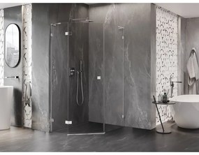 Mexen Lunar, L pětiúhelníkový sprchový kout naklápěcí doleva 80 x 100 cm, 8mm čiré sklo, chromový profil, 831L-080L-100P-01-00-L