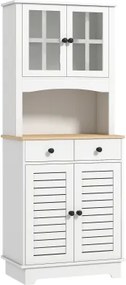HOMCOM kuchyňská skříňka se skleněnými dveřmi, 2 zásuvky, příborník, jídelní skříňka, dřevo, 68 x 39,5 x 170 cm, bílá