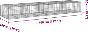 Gabionový koš s víkem 400 x 100 x 50 cm pozinkované železo 3295181