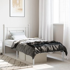 Kovový rám postele s čelem bílý 90 x 190 cm - Default Title