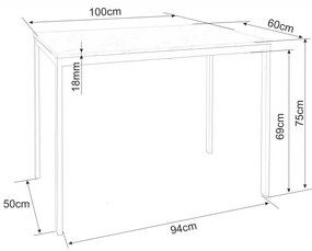Bílý jídelní stůl RAMOD 100x60 cm, dekor dub