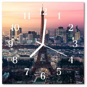 Skleněné hodiny čtvercové Eiffelova věž v Paříži 30x30 cm