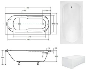 BESCO Obdélníková vana VINDOBONA Nožičky k vaně - S nožičkami, Rozměr vany - 180 × 80 cm - OLVVIN18+OLVPINOZ