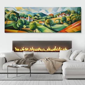 Obraz na plátně - Vesnice v lesní krajině, abstrakce FeelHappy.cz Velikost obrazu: 120 x 40 cm