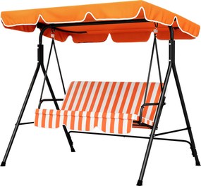 Outsunny zahradní houpačka pro venkovní použití, 3 osoby, s nastavitelnou střechou a ocelovým rámem, 172 x 110 x 153 cm, Oranžová