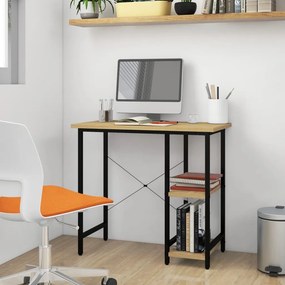 PC stůl černý a světlý dub 80 x 40 x 72 cm MDF a kov 20557